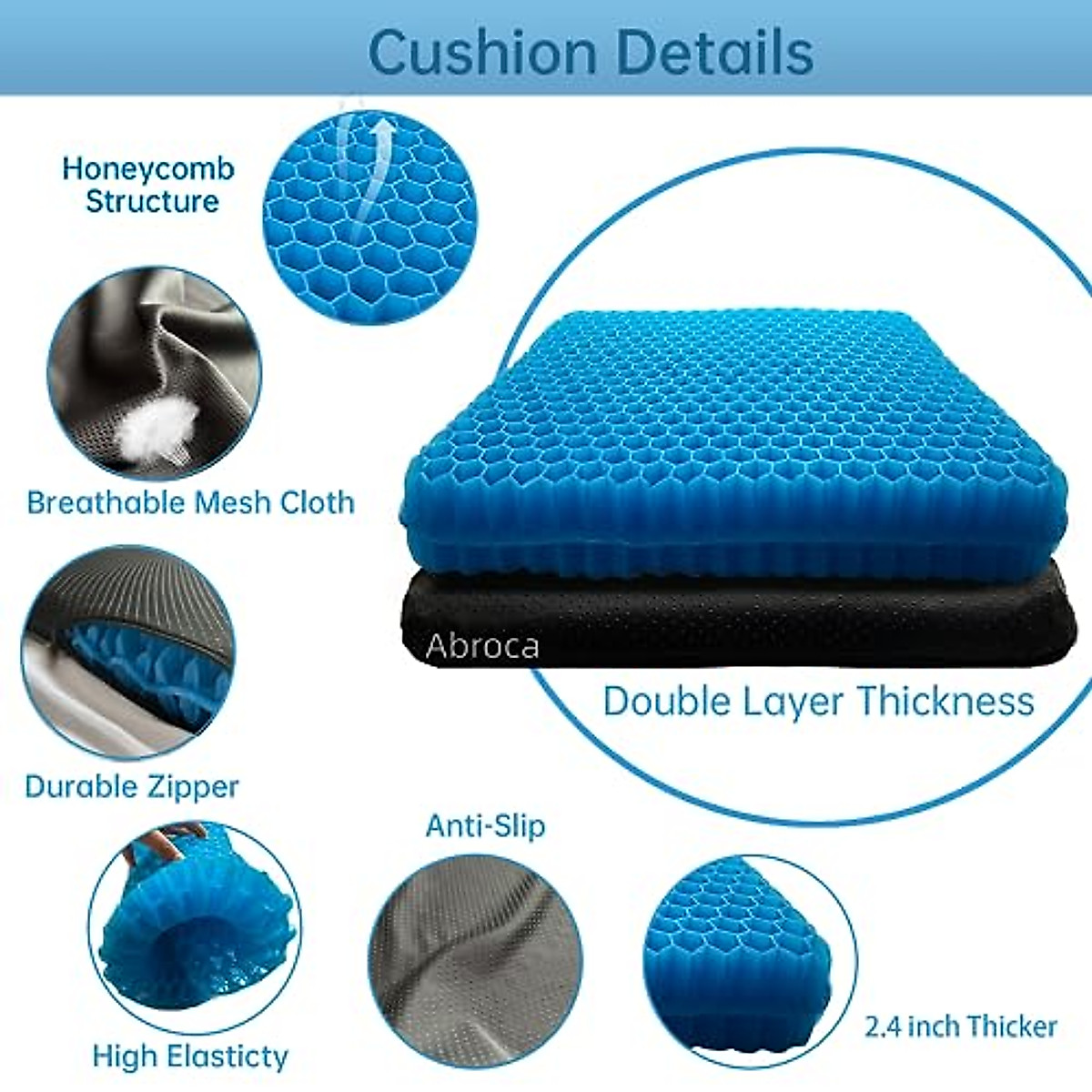 Seat Cushion, 2.4" Thick Gel Seat Cushion for Office Desk Chair Wheelchair Long Sitting Back Sciatica Tailbone Pressure Pain Relief, Car Seat Cushion Pad, Gaming Computer Chair Seat Cushions Pads