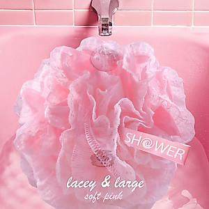 Loofah-Bath-Sponge Lace-Mesh-Set // 2-Scrubs-in-1 by Shower Bouquet/Large Full 60g Pouf (4 Pack Spa Colors) Body Luffa Loofa Loufa Puff - Exfoliate, Cleanse Skin with Luxurious Bathing Accessories