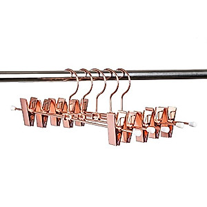 HUMIA 14 Inch Rose Copper Gold Metal Pants Skirts Hangers 12 Pack, Sturdy for Slacks Trousers with 2 Adjustable Non Slip Clips and Swivel Hook (Rose Copper, 12)