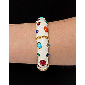 White Enamel/Multi Gemstone Bangle Bracelet White