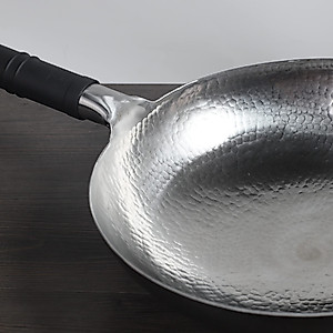 Mecete Wok Pan Nonstick Chinese Hand Hammered Woks and Stir Fry Pans Non-stick Carbon Steel Wok Utensils No Coating(13.3 Inch, Round Bottom) 1.8 mm thickness