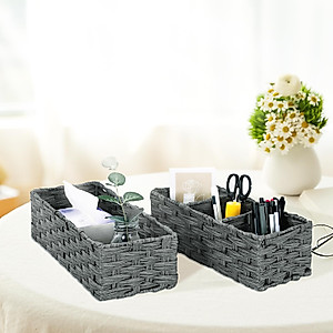 DULLEMELO Toilet Paper Basket for Organizing, Small Bathroom Baskets for Storage, Waterproof Toilet Paper Basket for Back of Toilet, Grey, 2 Pack