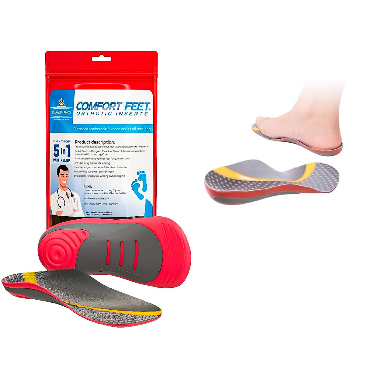 Rewind With Nature Arch Support Insoles for Men and Women, Orthotic Shoe Insoles, High Arch Support, Plantar Fasciitis Relief, Heel Pain, Overpronation, Flat Feet