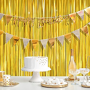 FANNEV 3pcs 3.3 * 8.2ft Gold Tinsel Foil Fringe Curtains Streamers for Birthday Graduation Wedding Engagement Bridal Shower Bachelorette Holiday Gold Party Decorations, Christmas Photo Back Drop