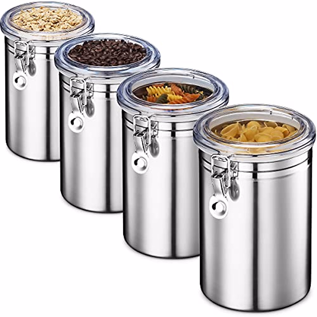 HOMEARRAY Stainless Steel Canister Set - Airtight Food Storage Canisters for Kitchen Counters, Tea, Sugar, Flour, Coffee Sealable Jars with Locking Clamp - Set of 4