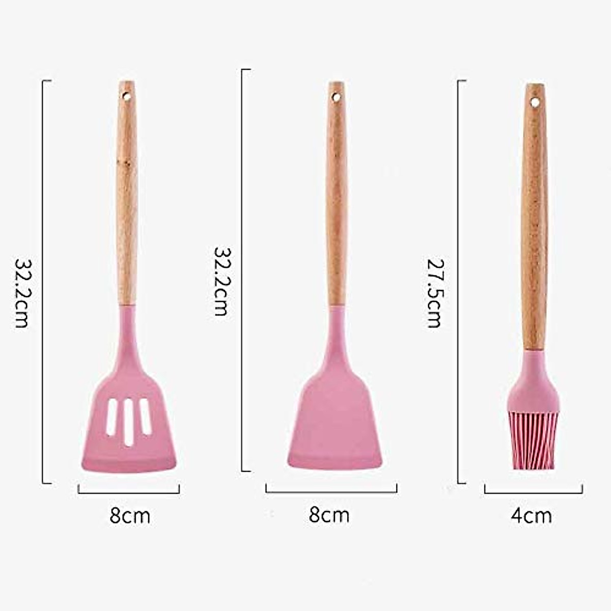 LMMDP Silicone Kitchen Tools Set Cooking Tools Utensils Set Spatula Shovel Soup Spoon with Wooden Handle Special Heat-resistant Design