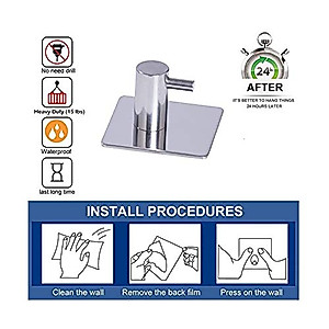 3m Hooks Adhesive Hook Heavy Duty Wall Hook Waterproof Stainless Steel Hook, Suitable for Hanging Coat, hat, Towel Robe Hook Wall Hanging - 4 Pieces for Bathroom and Bedroom