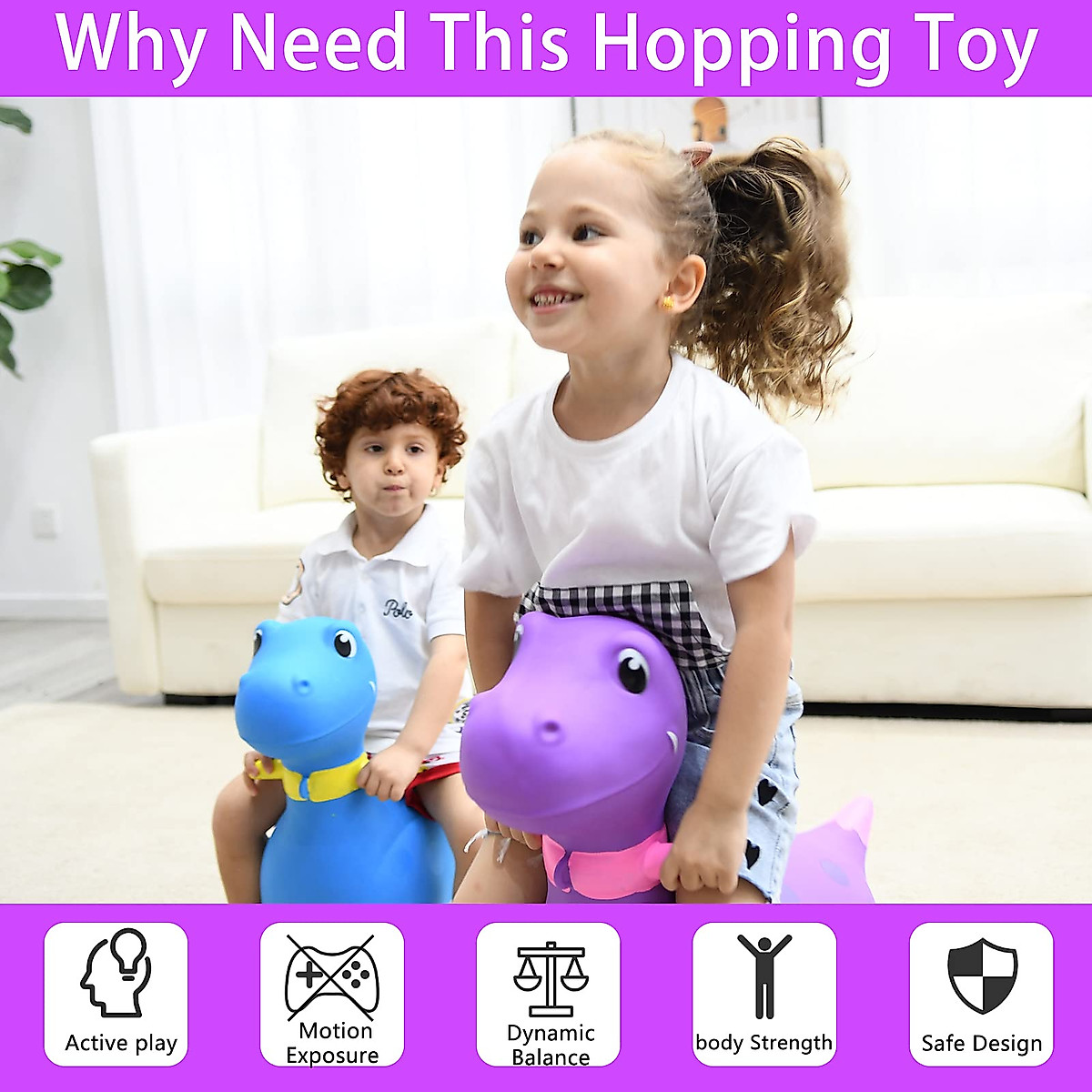 AOLIGE Bouncy Horse Animals for Toddlers 1-3 Dinosaur Hopping Toys for Kids Inflatable Toddler Bounce Toys Ride On Animal Hopper Toys with Pump (Purple)