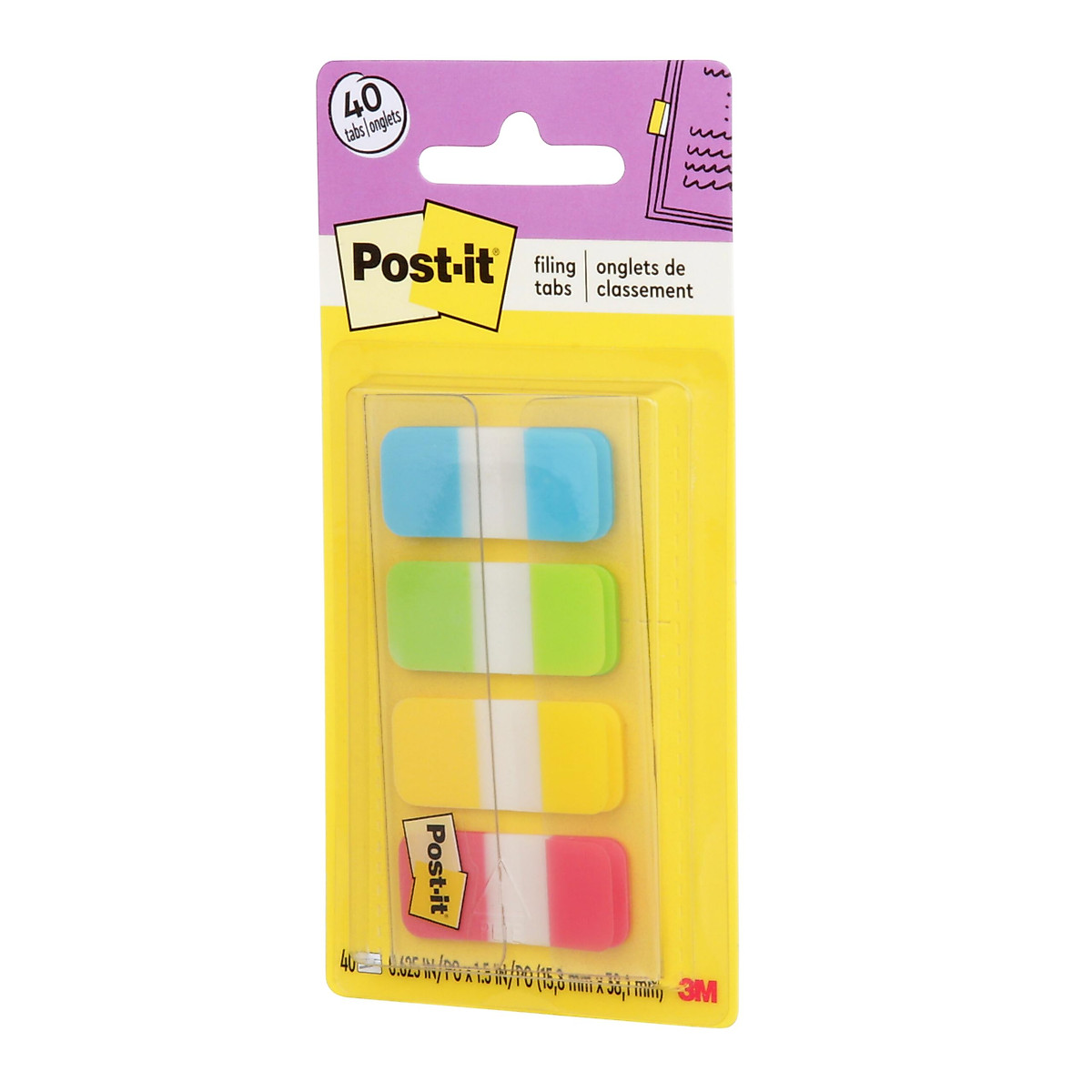 Post-it Tabs.625 in Solid, Aqua, Lime, Yellow, Red, 10/Color, 40/Dispenser (676-ALYR)
