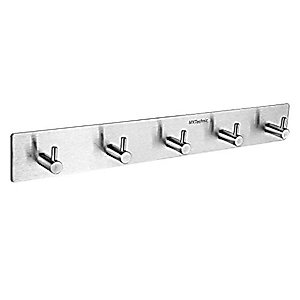 mxtechnic Wall Mounted Coat Hook Rail Self Adhesive Stainless Steel Hanging Hooks Rack Hallway Kitchen Storage Organizer