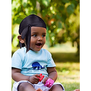 2 Pieces Silky Satin Baby Durags Kids Satin Durag Caps Headwraps with Long Tail and Wide Straps for 360 Waves (Black, Royal Blue)
