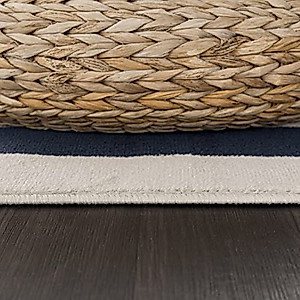 CAMILSON Navy Blue Area Rug 2' x 7', Bordered Design Indoor Runner Rugs for Living Area Hallway, Navy Blue / Cream Indoor Carpet