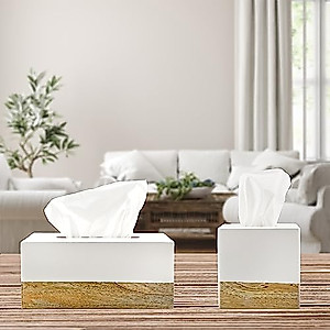 AuldHome Design Rectangular Tissue Box Cover (Enamel/Mango Wood); Minimalist Scandinavian Decor White Oblong Tissue Holder