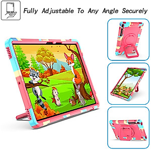 Galaxy Tab S8 Plus Case/Galaxy Tab S7 FE 5G Case Kids/Tab S7 Plus Case 12.4" SM-T738, Dteck Shockproof Case with 360°Swivel Kickstand Case for Samsung Galaxy Tab S8+/Tab S7 FE/Tab S7+, Rainbow & Rose