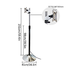 QTBH Monitor Arm Floor-Standing Monitor Stand 13"-27" Mobile Monitor Mount Stand with Round Base Height/Tilt/Rotation Adjustable Monitor Mount, VESA 100x100mm Monitor Desk Mount