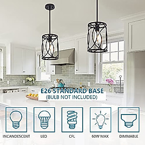 MELUXEM 1 Light Industrial Pendant Light Modern Black Cage Kitchen Island Chandelier Hanging Lighting Fixture Indoor Metal Mini Ceiling Lamp for Dining Room Entryway
