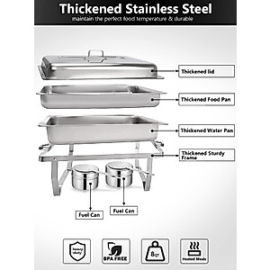 Granvell Rectangular Chafing Dish Buffet Set, Catering Food Warmer for Parties, Wedding, Birthday, Christmas, Chafing Server Dish, 8QT Water Pan, 4 Pack