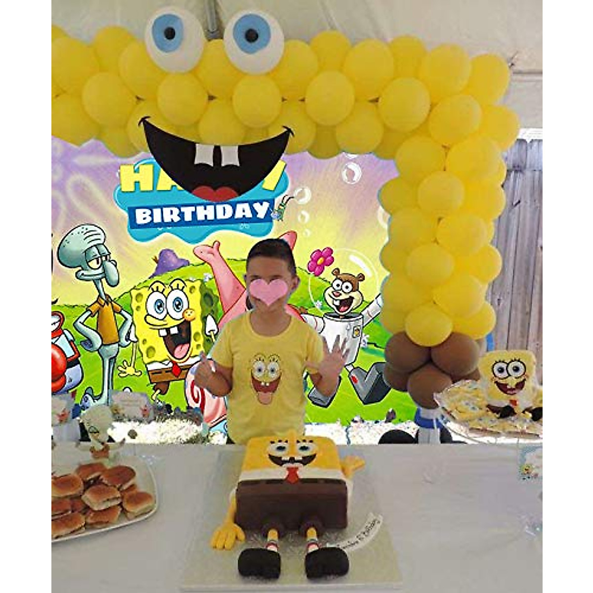 Cartoon Animal Photography Backdrop Children Baby Kids Happy 1st Birthday Supplies Patrick Star Spongebob Party Decorations Photo Background Banner Vinyl 7x5ft Photo Booth Studio Props Cake Table