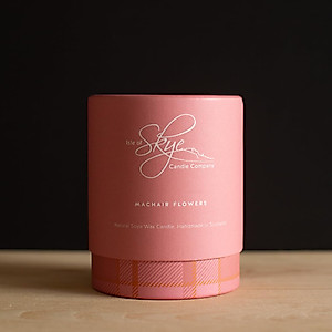 Machair Flowers Candle 100% Natural Soy Wax (Harebell, Gentian, Orchid and Bluebell) Elegant Tartan Packaging. Handmade in Scotland