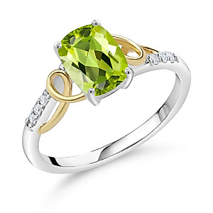 Gem Stone King 10K Yellow Gold and 925 Sterling Silver 8X6MM Cushion Gemstone Birthstone and Lab Grown Diamond Engagement Ring | Wedding Anniversary Promise Ring For Women