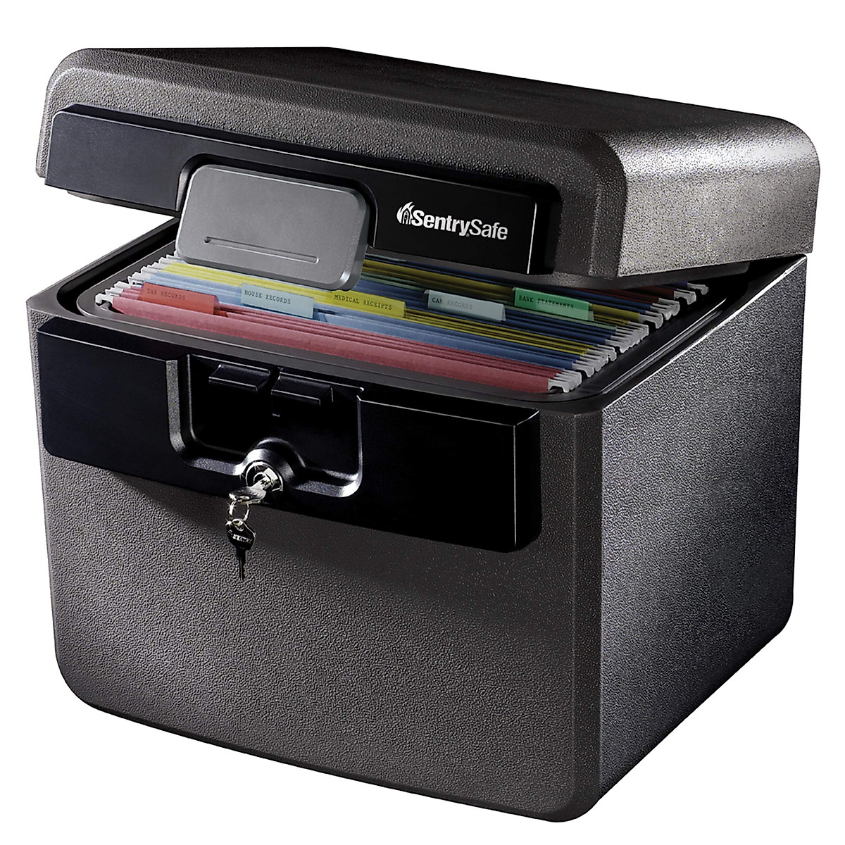 Sentry Safe Safe Box, 14.3 x 15.5 x 13.5, Black & Pendaflex File FoldersLetter Size, 8-1/2" x 11",- Key, Classic Manila, 1/3-Cut Tabs in Left, Right, Center Positions, 100 Per Box (65213)