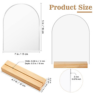 36 Packs 5 x 7 Inch Arch Acrylic Signs with Stand Clear Acrylic Sheets with Pine Wood Sign Holders Round Top Blank Acrylic Table Signs with Base for Wedding Party Events DIY Crafts Decorations