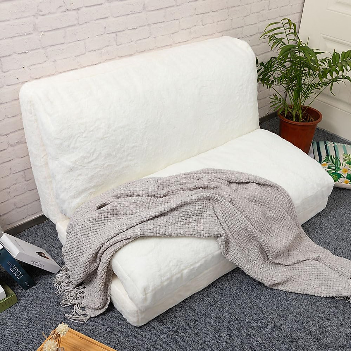 ALIMORDEN Mattress Sofa Folding Floor Couch, White Multifunctional Foam Filling Bean Bag, Super Soft Plush Removable Cover, for Nap & Family Time in Living Room, Bedroom, Salon, Office