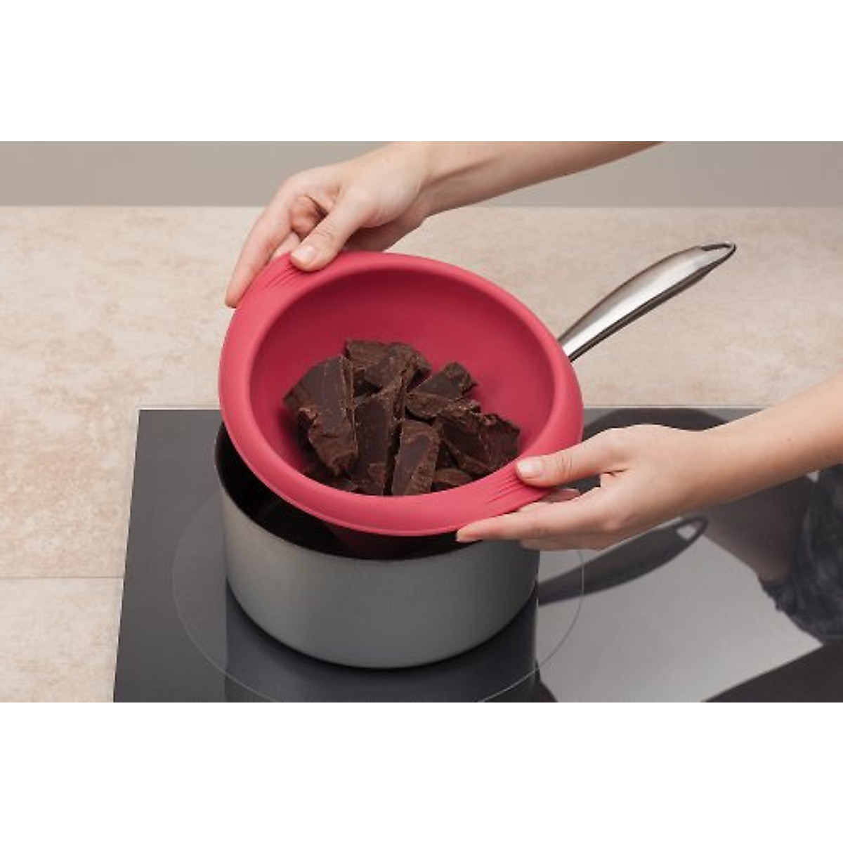 HIC Kitchen Rose Levy Beranbaum’s Baking Bowl Double Boiler, European-Grade Silicone, Red, 1.5-Quarts (6-Cups) Capacity