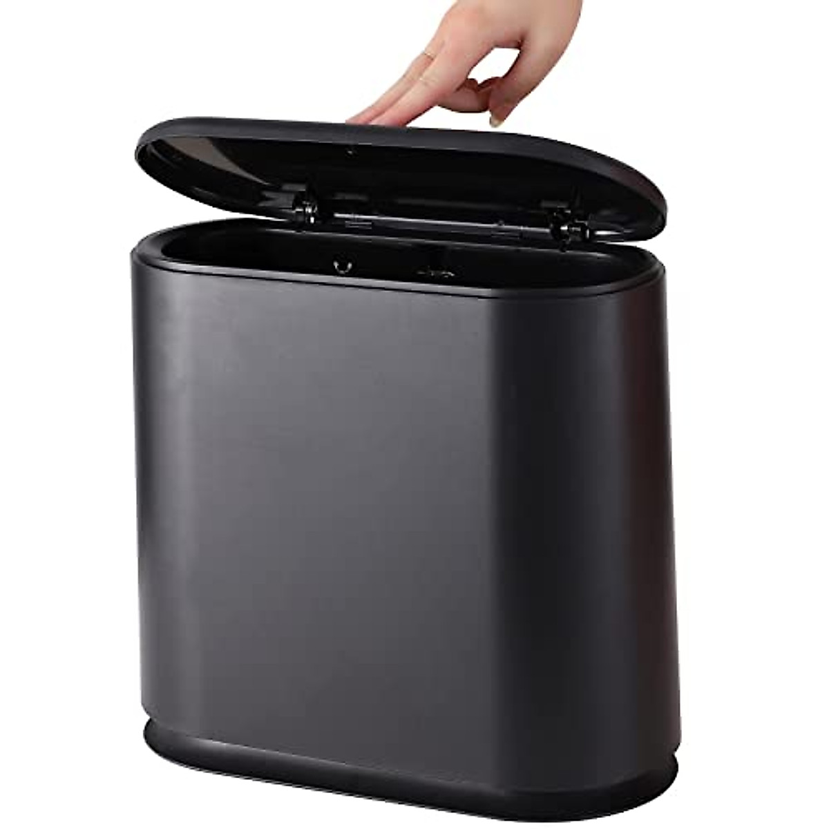 Cq acrylic 12 Liter Rectangular Plastic Trash Can Wastebasket with Press Type Lid,3.17 Gallon Dog Proof Garbage Container Bin for Bathroom,Powder Room,Bedroom,Kitchen,Craft Room,Office,Black