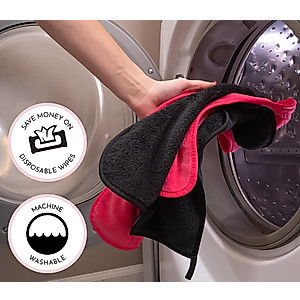 S&T INC. Makeup Remover Wipes for Skin Care, Reusable Makeup Wipes or Face Towels, Travel Essentials, Black and Pink, 8 In. by 16 In., 5PK