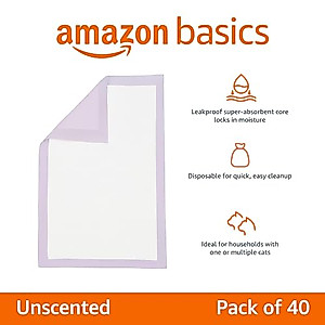 Amazon Basics Cat Pad Refills for Litter Box, Unscented, Pack of 40, Purple and White