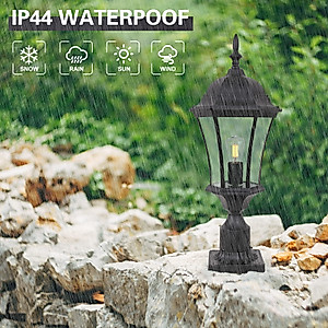 GOALPLUS 24" Aluminum Outdoor Post Light with 3" Fitter Base for Post Pole Mount, 2 Pack Black Exterior Pole Lantern Lights with Seeded Glass, Large Outside Post Lamp for Yard Garden