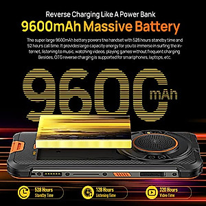 Ulefone Power Armor 16 Pro Rugged Smartphone 2023, 9600mAh Battery Android 12 4GB+64GB Waterproof Cell Phone, 16MP Camera+8MP Camera, 5.93" HD+ Screen Dual SIM 4G Rugged Phone NFC GPS OTG FM, Orange