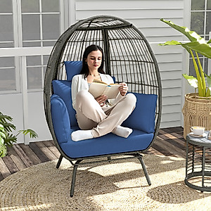 YITAHOME Egg Chair Outdoor, 370lbs Capacity Wicker Patio Basket Chair, All-Weather Oversized Stationary Egg Lounger Chair for Indoor Living Room Outside Balcony Backyard (Black)