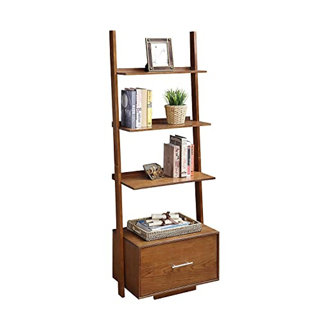 Convenience Concepts 3 tier American Heritage Ladder Bookcase with File Drawer, Dark Walnut