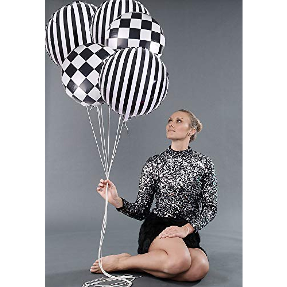 20 Pieces Checkered Racing Car Flag Party Balloons - Racing Car/Dirt Bike/Motocross Themed Party Decorations Supplies Black White Striped and lattice Balloons