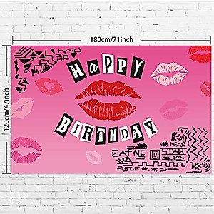 Hot Rose Pink Lip Happy Birthday Banner Backdrop Burn Book Theme Decorations Decor for Bridal Shower Wedding Night Out Hen Movie Party Bachelorette Party Girls Woman Birthday Party Favors Background