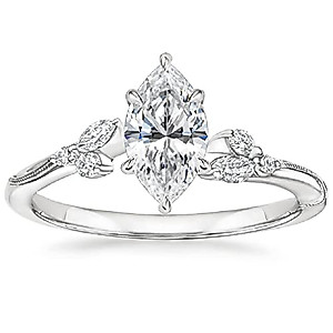 JEWELERYIUM 1 CT Marquise Cut Colorless Moissanite Engagement Ring, Wedding/Bridal Ring Set, Solitaire Halo Style, Solid Sterling Silver Antique Anniversary Bride Jewelry, Gorgeous Gift (7.5)