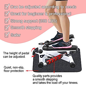 Swity Home Stair Steppers with Handrail & Resistance Bands for Exercise - 2 Ways to Use, Mini Step Machine Fitness Stepper with Display for Full Body Training, 300 lbs Weight Capacity