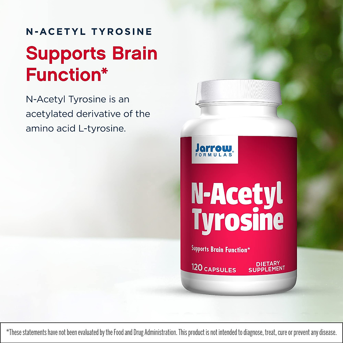 Jarrow Formulas N-Acetyl Tyrosine 350 mg - 120 Capsules, Pack of 2 - Supports Brain Function - Contains Vitamin B6 for Amino Acid Metabolism - 240 Total Servings