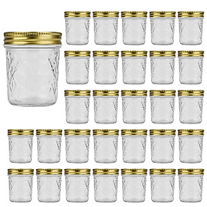 6 oz Glass Jars With Regular Lids,Mini Wide Mouth Mason Jars,Storage Jars Clear Small Canning Jars With Gold Lids,Canning Jars For Honey,Herbs,Jam,Jelly,Baby Foods,Wedding Favor,Shower Favors 30Pack …