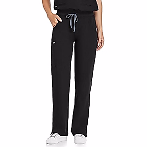 COMENII Scrubs for Women, Mid Rise Straight Leg Cargo Scrubs Pants with Flat Stretch Knit Yoga Waistband, Anti-Wrinkle Medical Scrub Pants for Women(Black M)