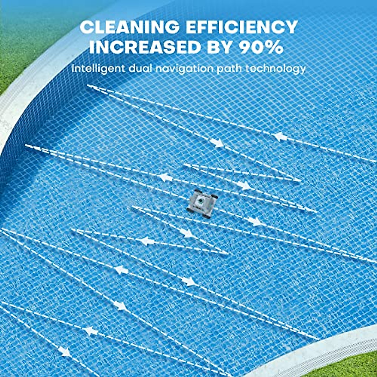 Ofuzzi Cyber 1200 Cordless Robotic Pool Cleaner, Max.120 Mins Runtime, 3H Fast Charge, 1.5X Suction Power Automatic Pool Vacuum for Above/In Ground Pools Up to 1076ft² of Flat Bottom (Grey)