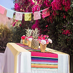 CRJHNS Table Runner Mexican Handwoven Cotton Serape for Party Wedding and Home Decorations,14x84 Inch (1, 14x84/Rose Red)