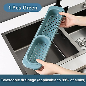 Telescopic Sponge Holder for Kitchen Sink Organizer Telescopic Sink Storage Rack Holder Telescopic Sink Shelf Kitchen Kitchen Sink Drain Basket Telescoping Sink Caddy Adjustable for Home(Green)