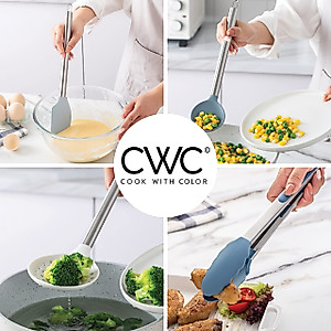 COOK WITH COLOR Silicone Cooking Utensils, Kitchen Utensil Set, Easy to Clean Silicone Kitchen Utensils, Cooking Utensils for Nonstick Cookware, Kitchen Gadgets Set, 10 Pieces, Blue and White