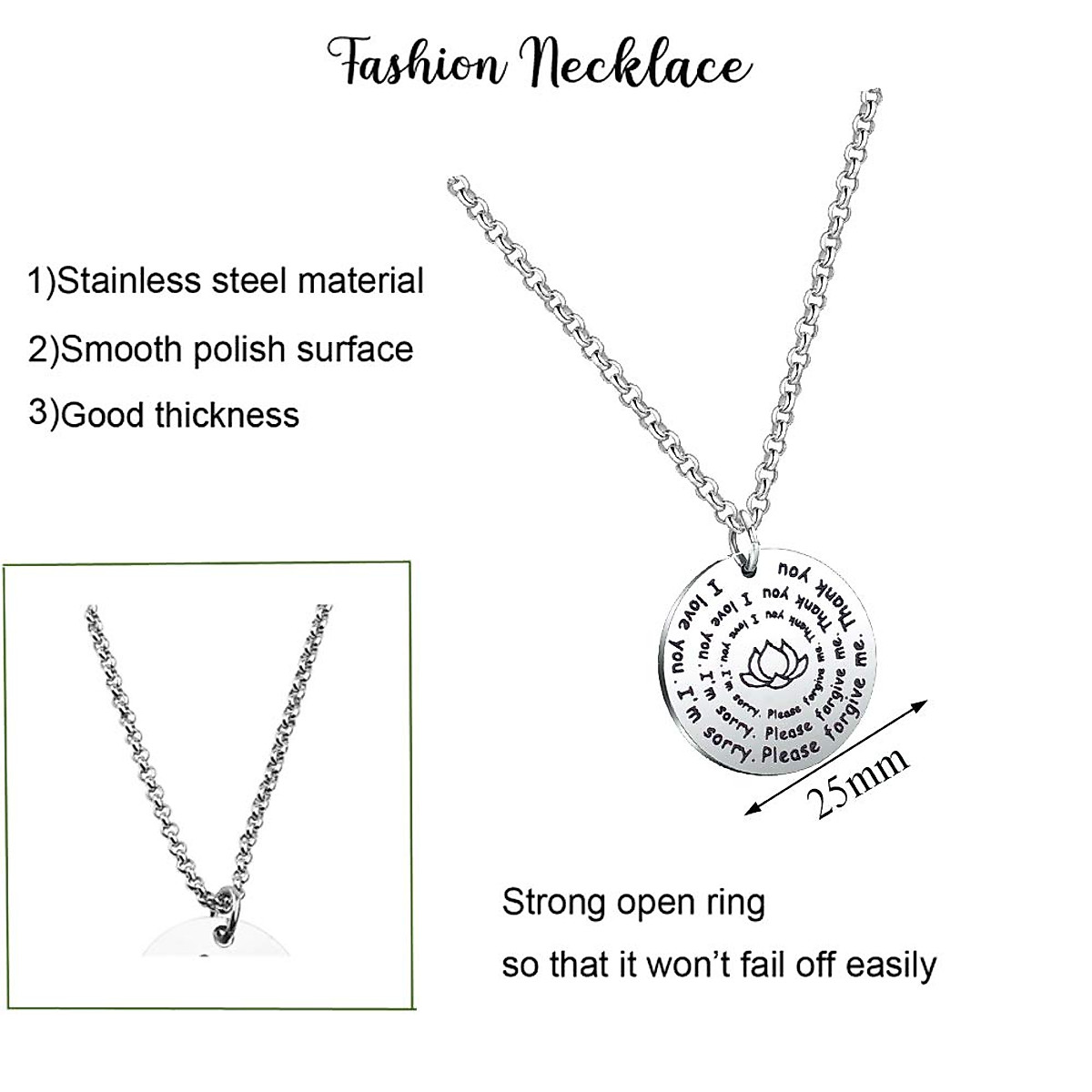 Detailed Ho'oponopono Prayer Necklace I'm Sorry Please Forgive Me Thank You I Love You (necklace)