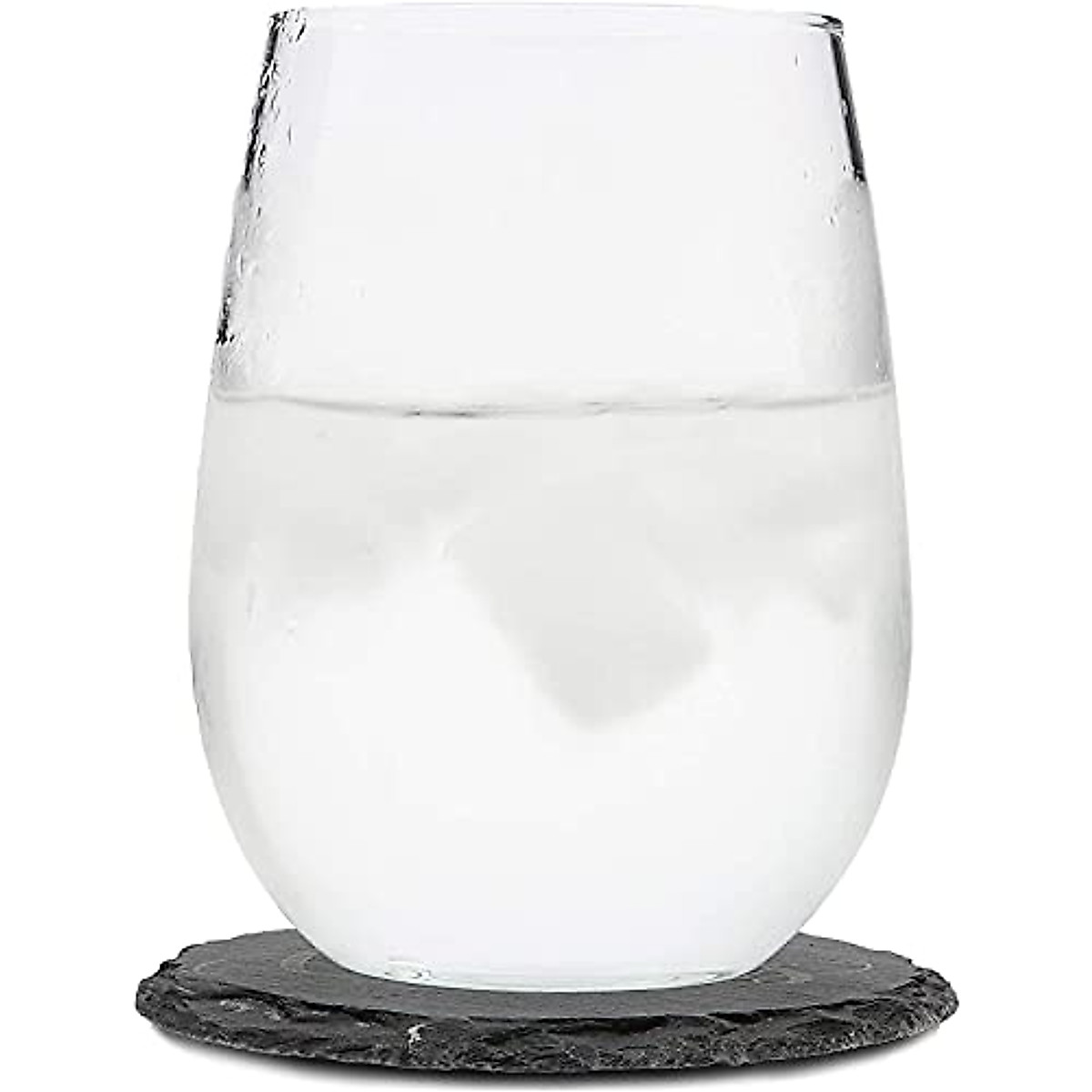 Juvale Round Black Slate Stone Coasters Set with Steel Stand (3.8 Inches, 8 Pack)