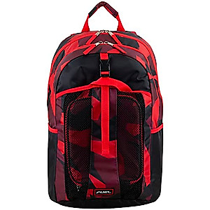 FUEL Backpack with Lunch Box Combo – 18” Two Compartment Water Resistant Durable Adjustable Straps with Side Water Bottle Pockets 2 in 1 Set - Red Camo