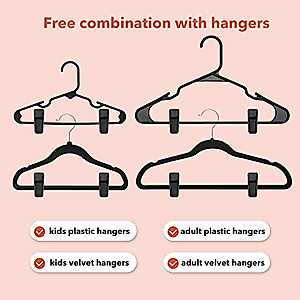 HOUSE DAY Plastic Hanger Clips, Strong Pinch Grip Clips for Use with Slim-line Clothes Hangers, Finger Clips (100Pcs Black)